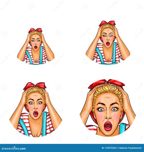 Vector Pop Art Avatar Of Shocked Surprised Blonde Girl With Opened