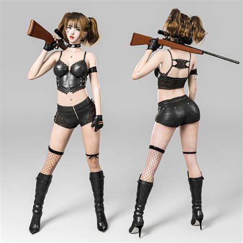 D A Sexy Girl With A Gun Model TurboSquid