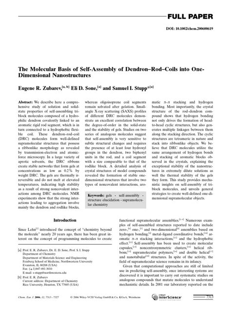 Eugene R Zubarev Eli D Sone And Samuel I Stupp The Molecular