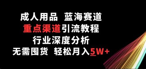 成人用品，蓝海赛道，重点渠道引流教程，行业深度分析，无需囤货，轻松月入5w