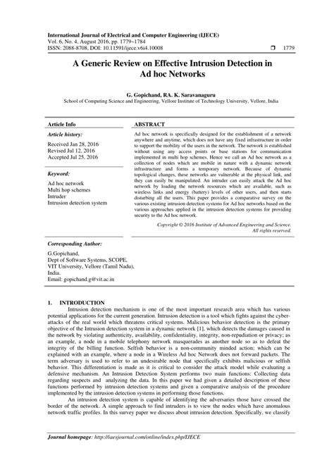 Pdf A Generic Review On Effective Intrusion Detection In Ad Hoc Networks
