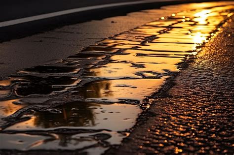 Asfalto Mojado Con Reflejos Del Sol Creando Una Vista Deslumbrante Y