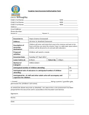 Fillable Online Appendices 11 Excursion Risk Assessment Form Fax Email Print PdfFiller