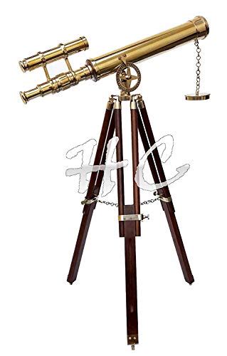 Marine Nautical Navy Brass Double Barrel Telescope 18 With Wooden