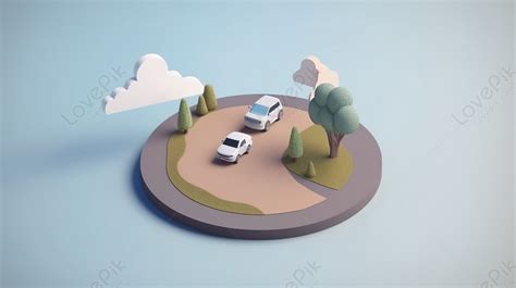 흐린 하늘 배경에 자동차 및 위치 아이콘이 있는 아이소메트릭 원형 도로의 3d 그림 아이 배경 3d 아이 배경 위치 배경 이미지 Hd 아이 3d 아이 위치 배경