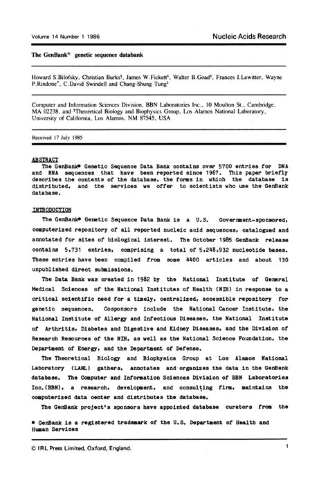 Pdf The Genbank Genetic Sequence Databank
