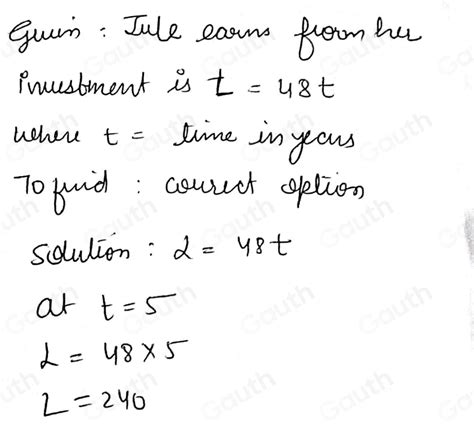 Solved The Interest That Julia Earns On Her Investment Is Given By The Equation I 4b Where F Is