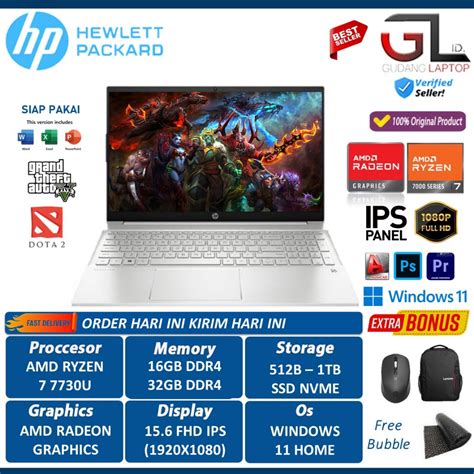 Jual Laptop Gaming Hp Pavilion Ryzen U Gb Tb Ssd Fhd Ips Win Original Silver