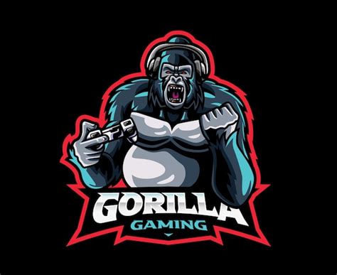 고릴라 게이머 마스코트 로고 디자인 프리미엄 벡터