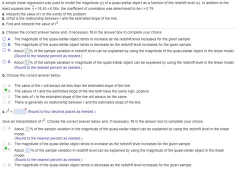 Solved A Simple Linear Regression Was Used To Model The Chegg