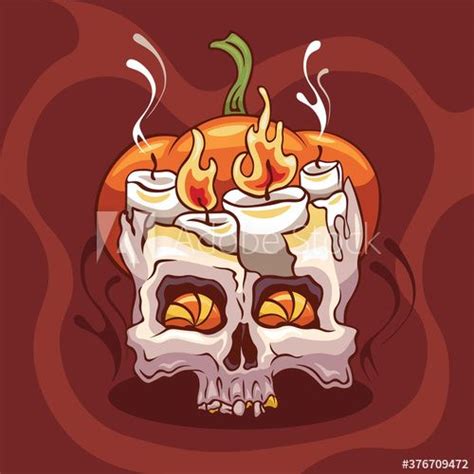 иллюстрация к Хэллоуину «череп со свечами с тыквой Купите этот готовый векторный объект и