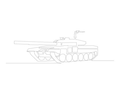 Dibujo de línea continua de tanque una línea de tanque militar concepto
