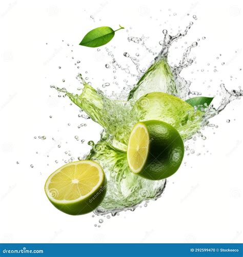 Lime Lemons In Water Splash Intricate Still Life With Monochromatic