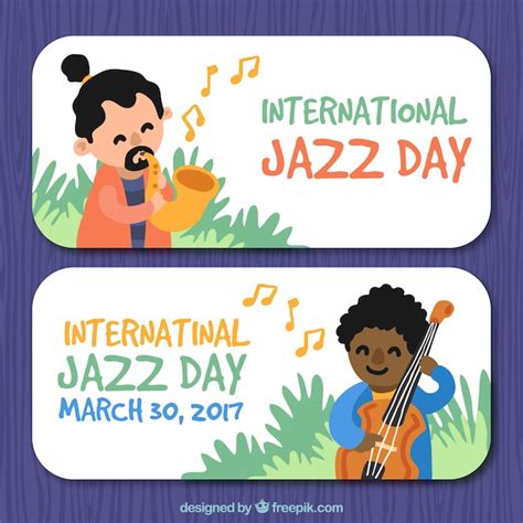 손으로 그린 문자로 국제 재즈의 날 배너 무료 벡터