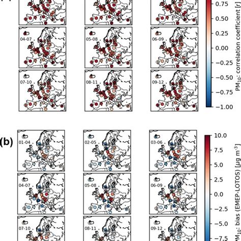 A Correlation Coefficient And B Bias In The Predicted PM 10 Download Scientific Diagram