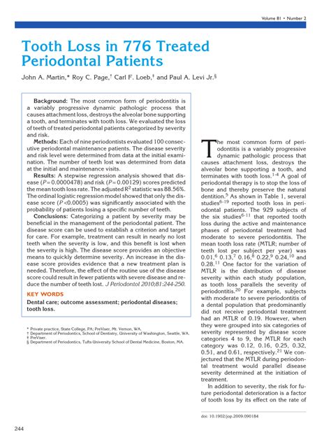 Pdf Tooth Loss In 776 Treated Periodontal Patients