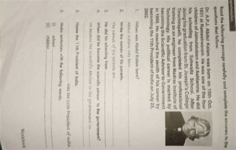 Read The Following Passage Carefully And Complale The Answrers To The Que