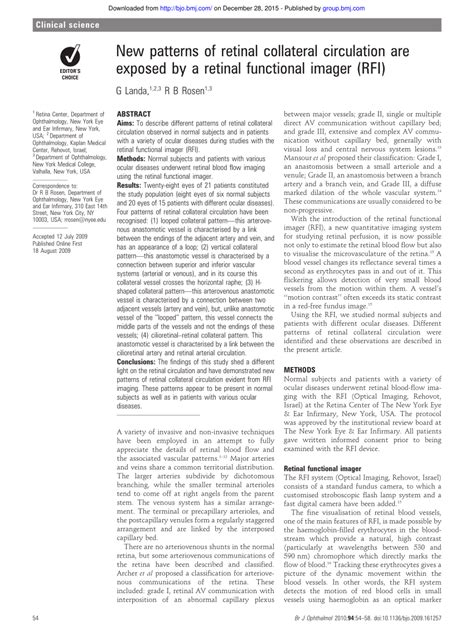 Pdf New Patterns Of Retinal Collateral Circulation Are Exposed By A Retinal Functional Imager