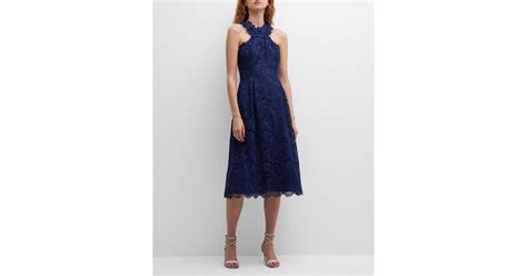 Teri Jon Scalloped Floral Lace Halter Midi Dress In Blue Lyst
