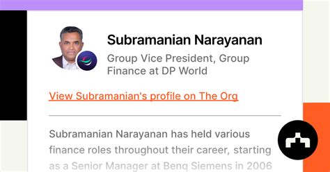Subramanian Narayanan Group Vice President Group Finance At Dp World