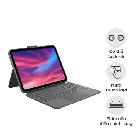 Bao Da Kèm Bàn Phím Logitech Combo Touch Cho Ipad Gen 10th Màu Xám