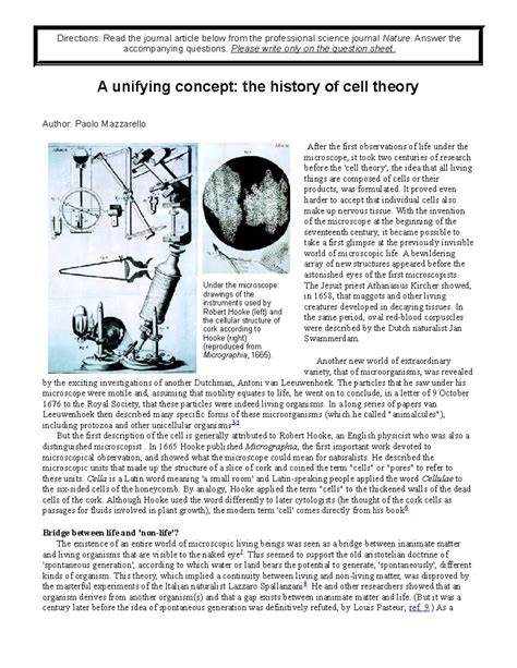 Cell Theory Reading About The Cell Theroy Of Man Or Sim Bp 723