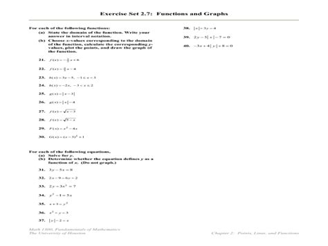 Exercise Set 27 Functions And Graphs Lesson Plan For 9th 12th Grade