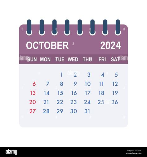 Hoja Del Calendario De Octubre De 2024 Calendario 2024 En Estilo Plano