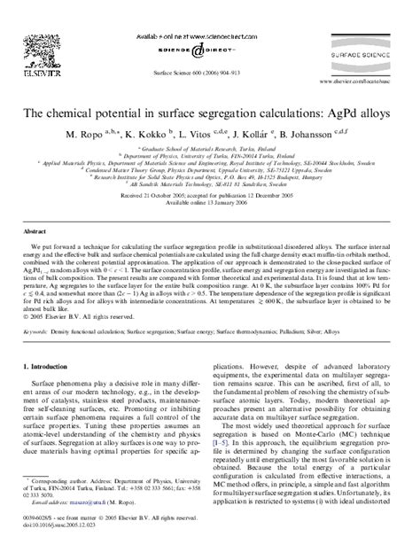 Pdf The Chemical Potential In Surface Segregation Calculations Agpd