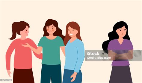 Woman Being Ignored By Her Friends In Flat Design Teen Bullying