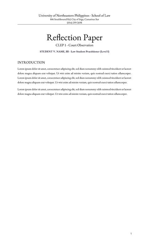Reflection Paper Template University Of Northeastern Philippines
