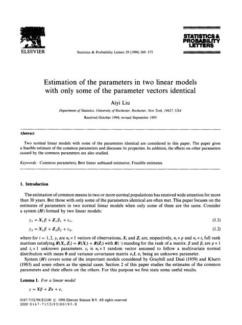 Pdf Estimation Of The Parameters In Two Linear Models With Only Some