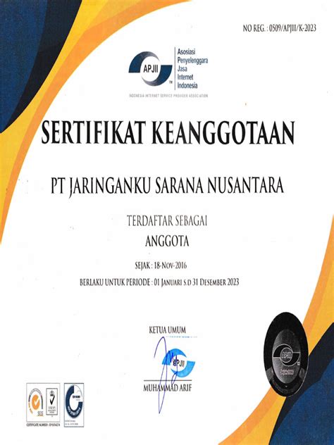 2023 Sertifikat Keanggotaan Apjii Pdf