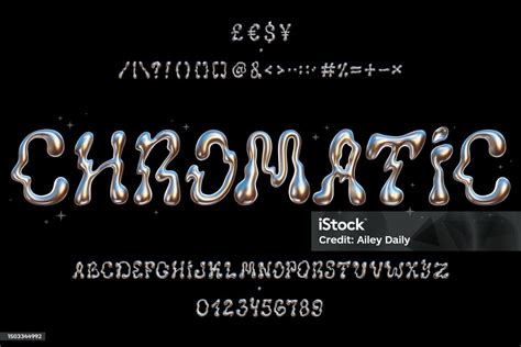 Vector Illustration Set Of Chrome Y2k Alphabet Trendy Font With Glossy