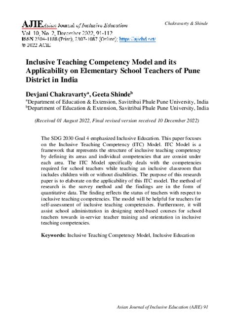 Pdf Inclusive Teaching Competency Model And Its Applicability On