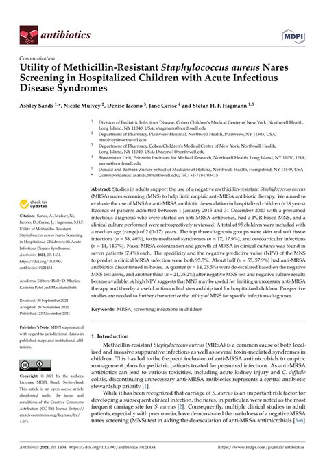Pdf Utility Of Methicillin Resistant Staphylococcus Aureus Nares Screening In Hospitalized