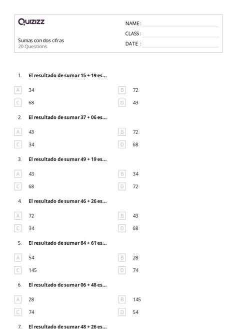50 Multiplicación Con Matrices Hojas De Trabajo Para Jardín De
