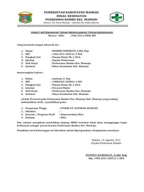 Surat Keterangan Tidak Mengganggu Tugas Kedinasan Pdf