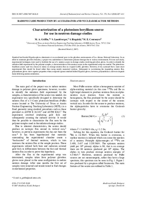 Pdf Characterization Of A Plutonium Beryllium Source For Use In