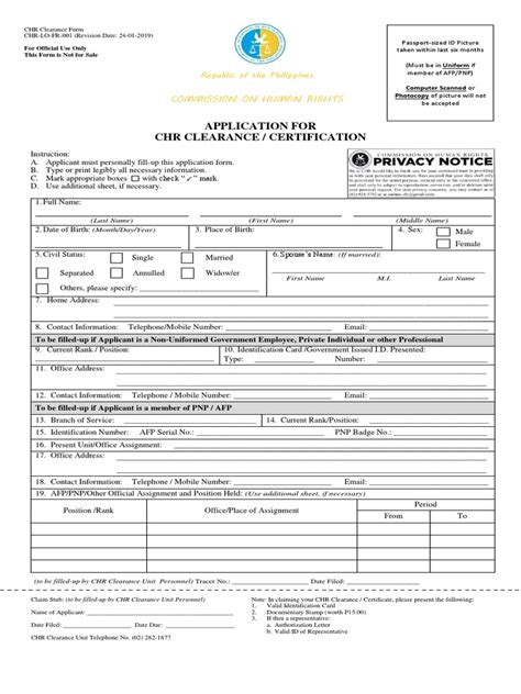 Chr Clearance Application Form Revision Date 24 01 2019 Pdf