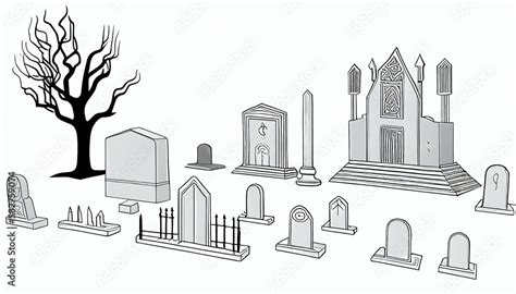 Cemetery Landscape At Night Tombstone With Rip Inscription Cartoon