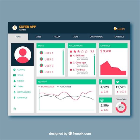 Free Vector App Dashboard Template With Flat Design