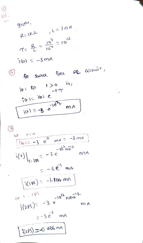 Solved The Source Free RL Circuit Setting R K And L