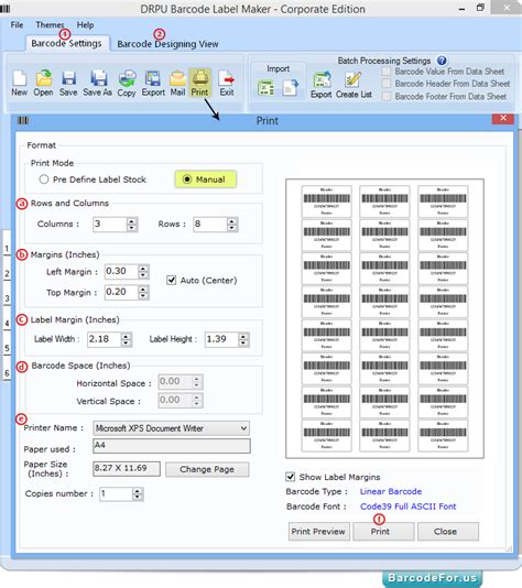 Manual Print Mode Of Barcode Generator Corporate Edition