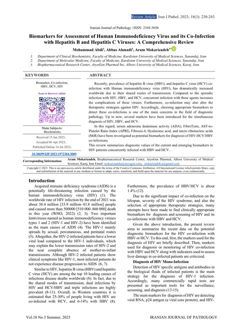 Pdf Biomarkers For Assessment Of Human Immunodeficiency Virus And Its