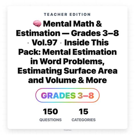 Mental Math And Estimation Mental Estimation In Word Problems Grades 3 8