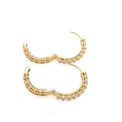 Natural Diamond Hinged Hoop Earrings Set With 180ct In 14ct Yellow