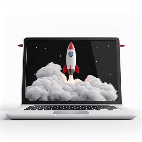 Premium Photo A Laptop With A Rocket On The Screen And The Words Rocket On The Screen