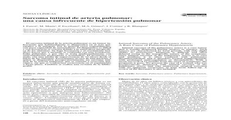 Sarcoma Intimal De Arteria Pulmonar Una Causa Infrecuente De