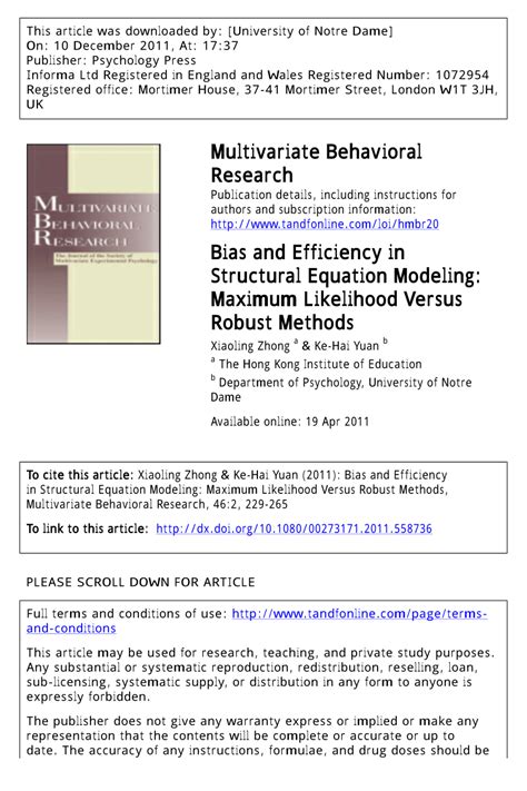 Pdf Bias And Efficiency In Structural Equation Modeling Maximum